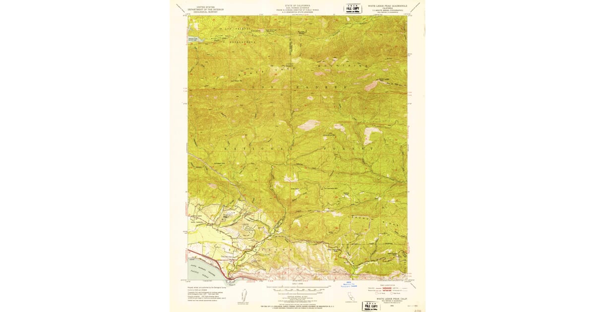 1952 Map of White Ledge Peak, Ventura County, CA — High-Res, 1953 Print ...