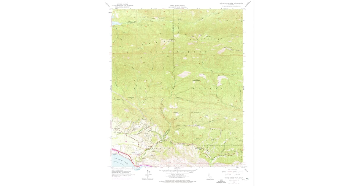 1952 Map of White Ledge Peak, Ventura County, CA — High-Res, 1975 Print ...
