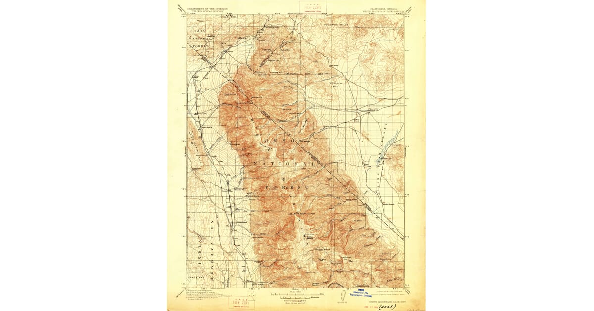 1917 Map of White Mountain, Mono County, CA — High-Res, 1926 Print ...
