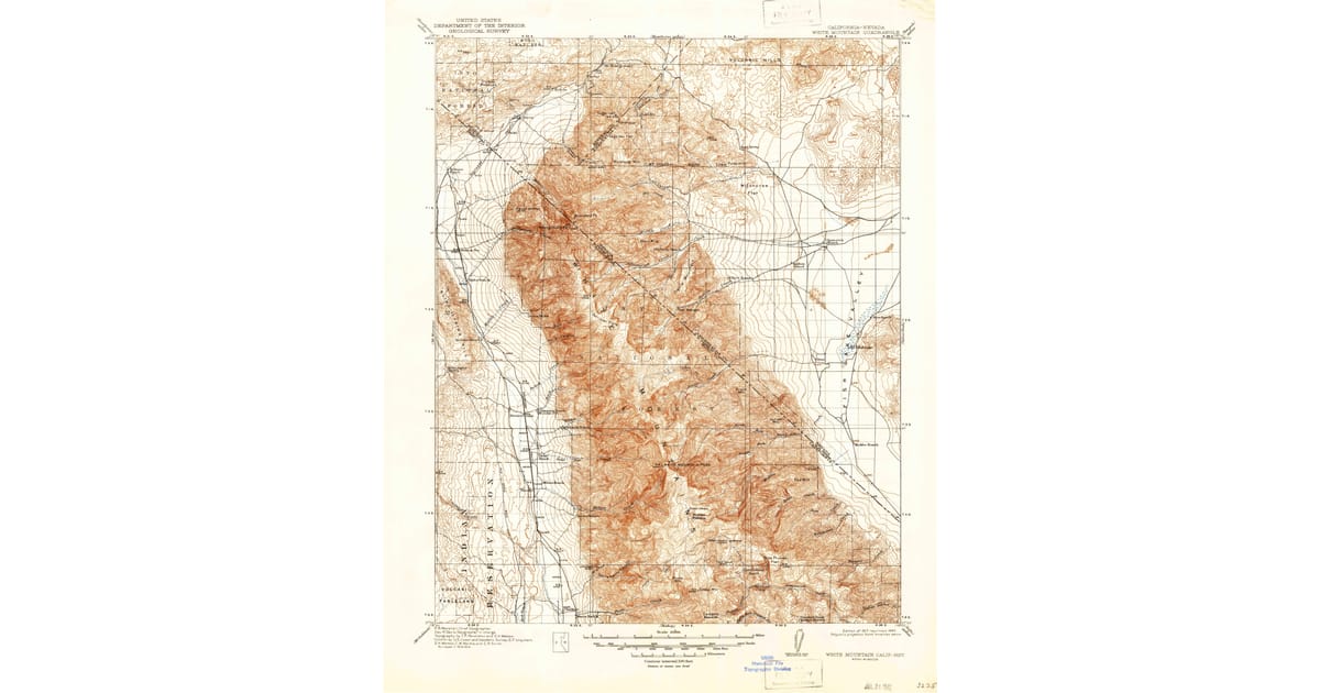 1917 Map of White Mountain, Mono County, CA — High-Res, 1947 Print ...