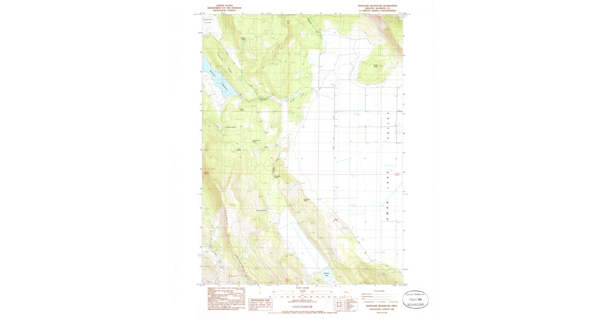 1985 Map of Whiteline Reservoir, Klamath County, OR — High-Res | Pastmaps