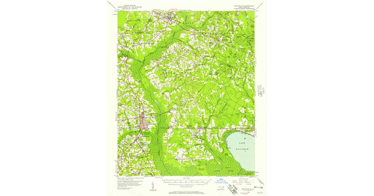 1955 Map of Whiteville, NC — High-Res, 1957 Print | Pastmaps