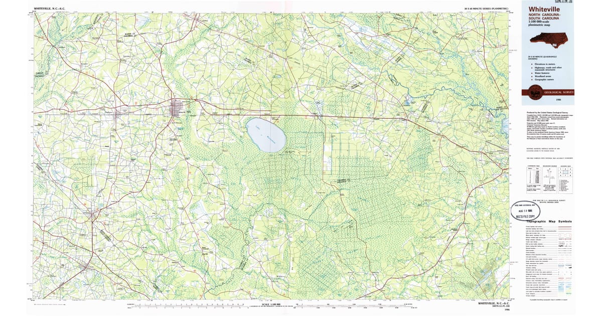1986 Map of Whiteville, NC — High-Res | Pastmaps