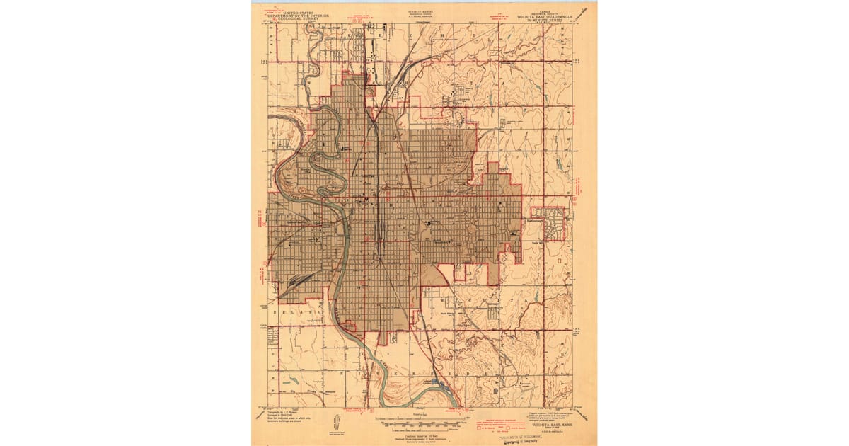 1943 Map of Wichita East, Sedgwick County, KS — High-Res, 1943 Print #2 ...