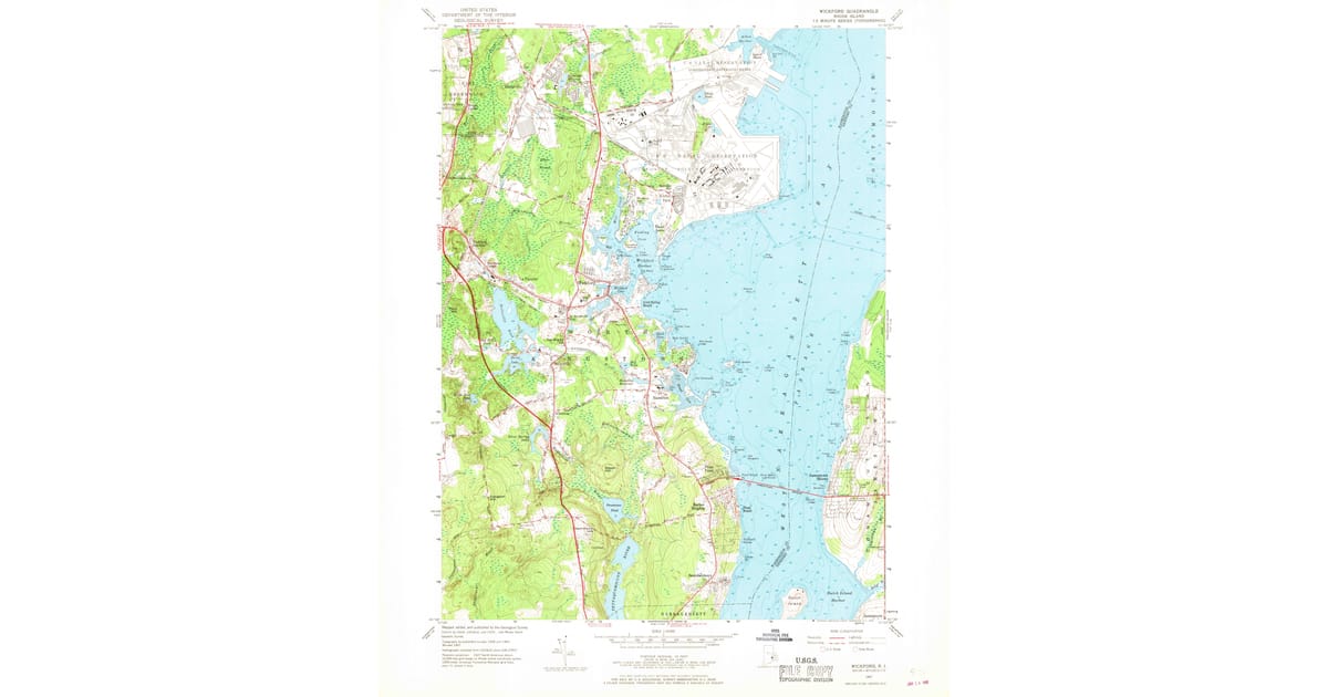1957 Map of Wickford, Washington County, RI — High-Res, 1968 Print ...
