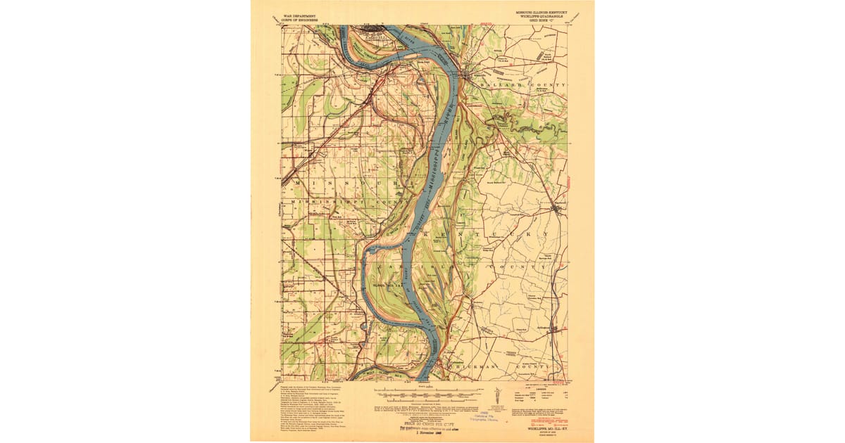1939 Map of Wickliffe, KY — High-Res, 1941 Print | Pastmaps