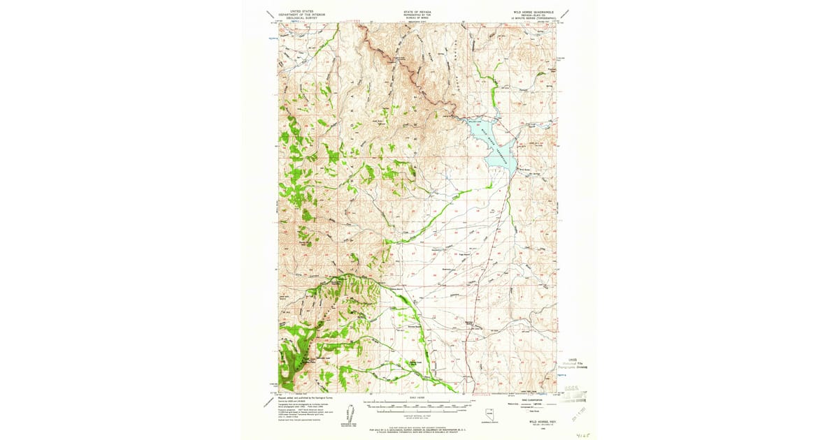 1956 Map of Wild Horse, Elko County, NV — High-Res, 1961 Print | Pastmaps