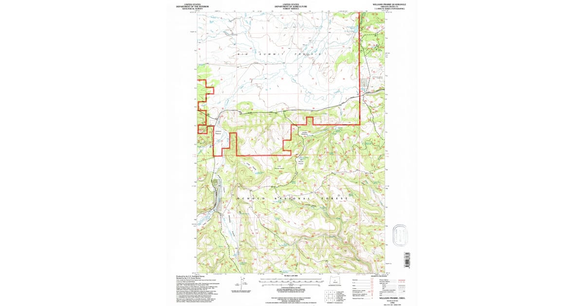 1992 Map of Williams Prairie, Crook County, OR — High-Res | Pastmaps
