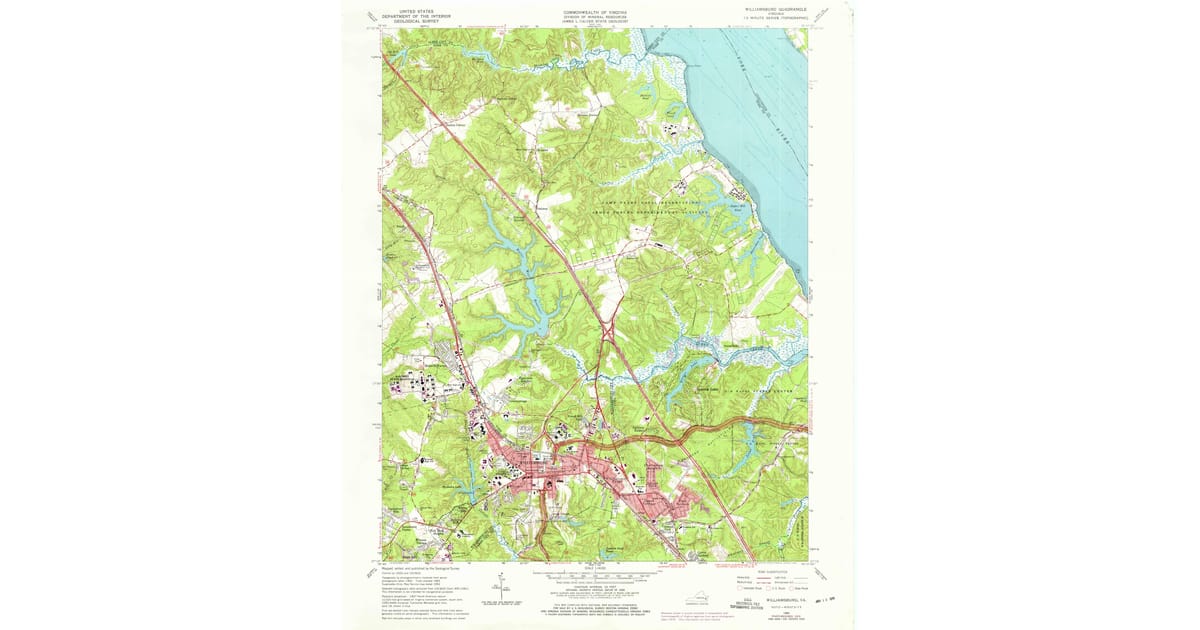 1965 Map of Williamsburg, York County, VA — High-Res, 1976 Print | Pastmaps