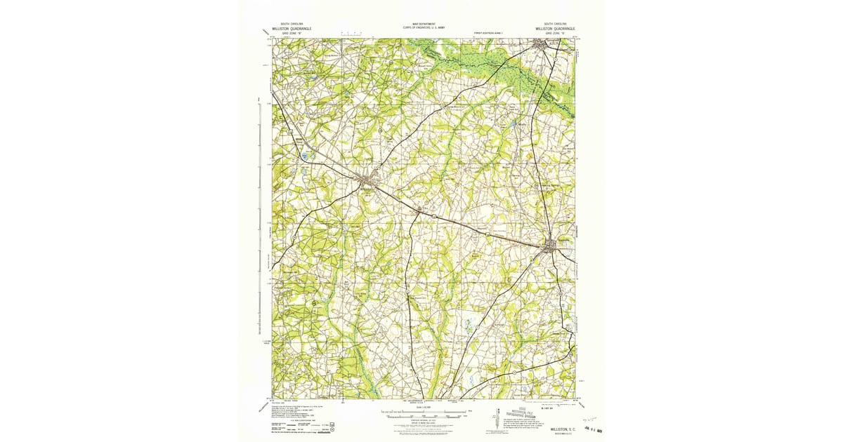 1943 Map of Williston, SC — High-Res | Pastmaps