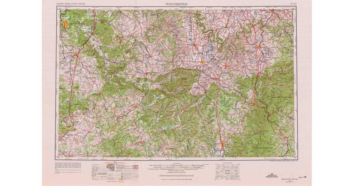 1957 Map of Winchester, KY — High-Res, 1975 Print | Pastmaps