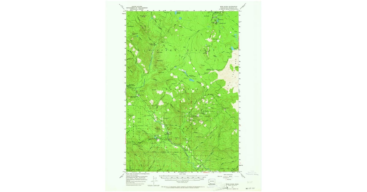 1957 Map of Wind River, Skamania County, WA — High-Res, 1964 Print ...