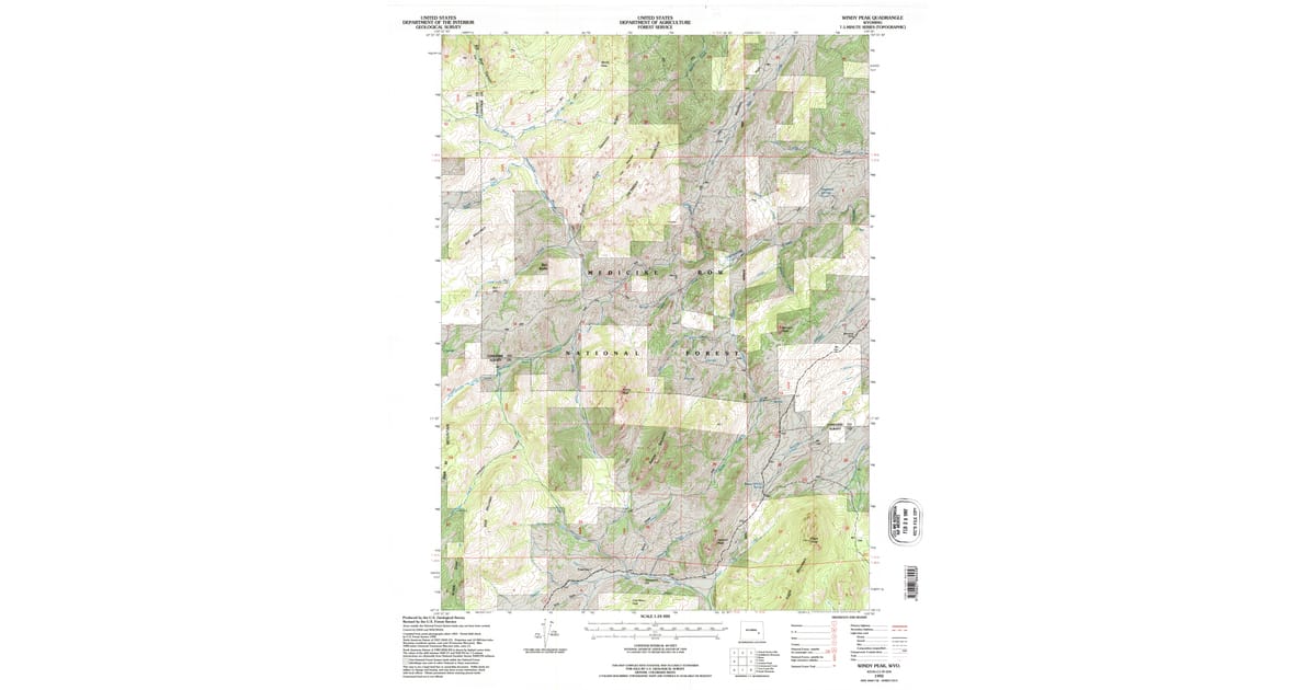 1992 Map of Windy Peak, Converse County, WY — High-Res | Pastmaps