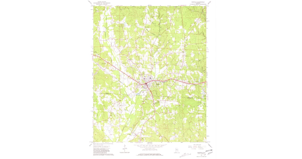 1967 Map of Winfield, AL — High-Res, 1981 Print | Pastmaps