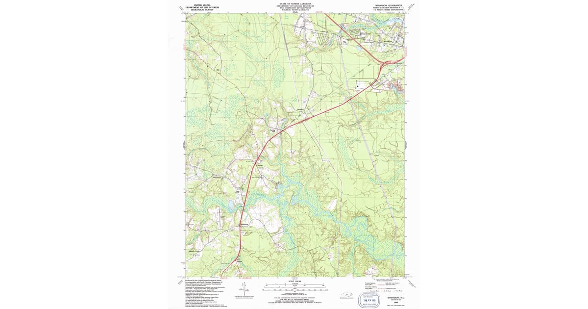 1990 Map of Winnabow, Brunswick County, NC — High-Res | Pastmaps