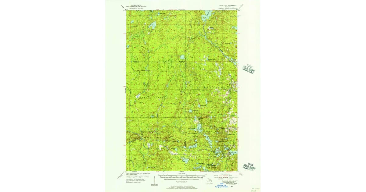 1955 Map of Witch Lake, Marquette County, MI — High-Res | Pastmaps