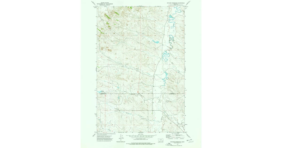 1973 Map of Witcher Reservoir, Custer County, MT — High-Res | Pastmaps