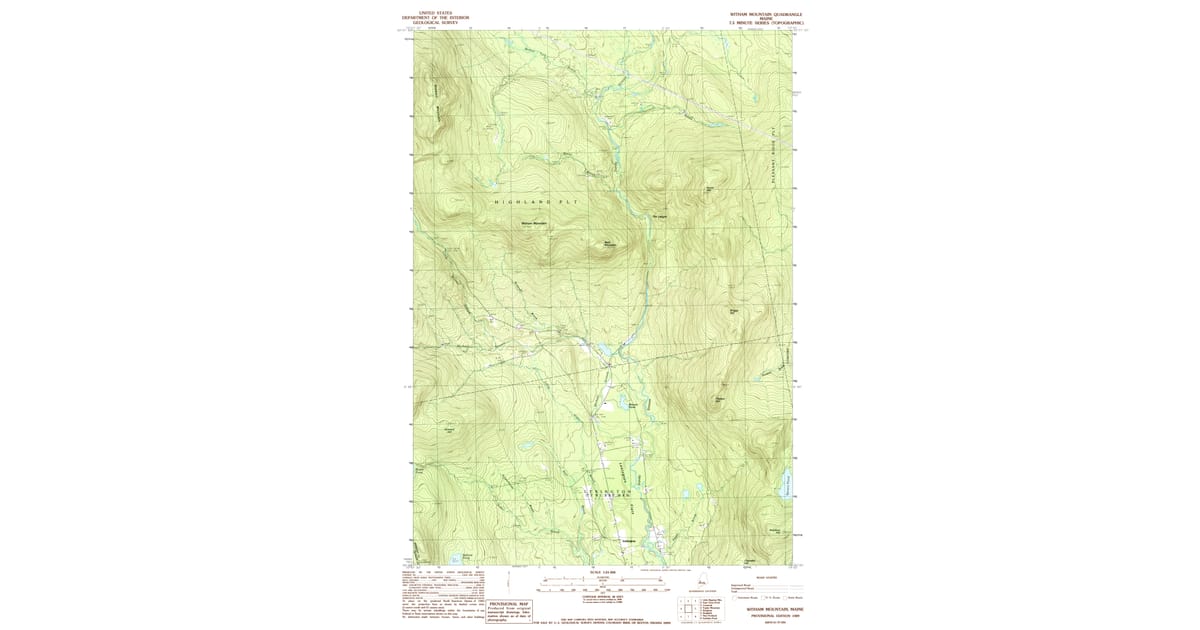 1989 Map of Witham Mtn, Somerset County, ME — High-Res | Pastmaps