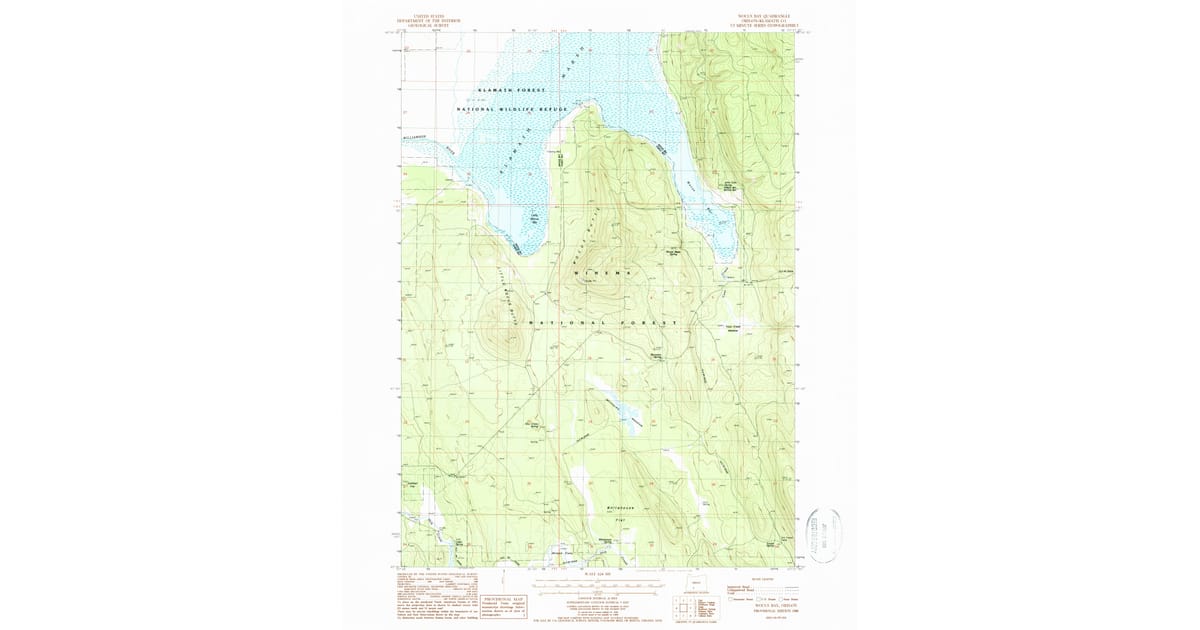 1988 Map of Wocus Bay, Klamath County, OR — High-Res | Pastmaps