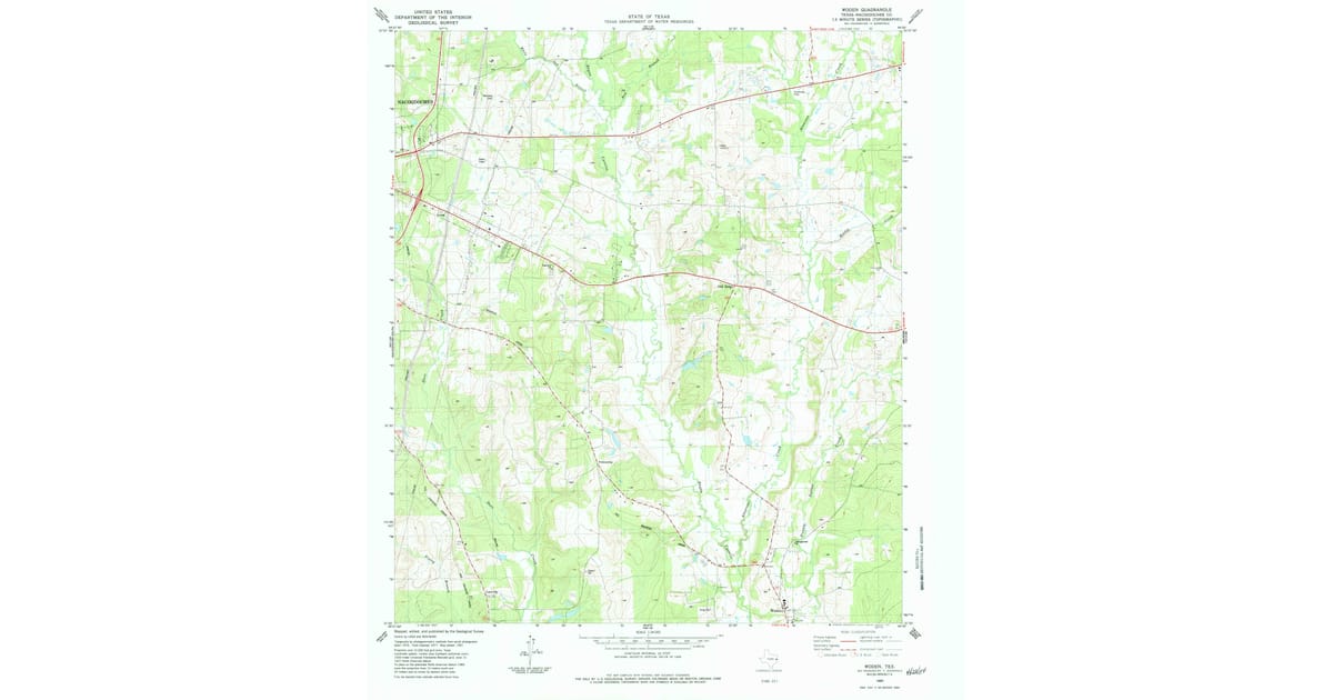 1983 Map of Woden, Nacogdoches County, TX — High-Res | Pastmaps