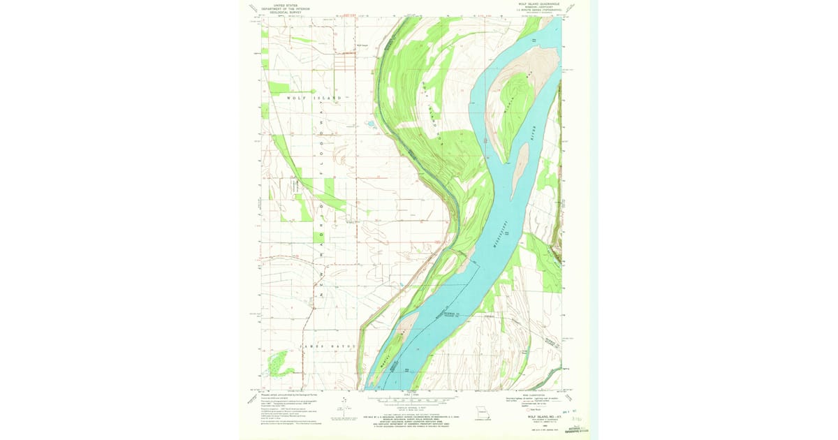 1969 Map of Wolf Island, Mississippi County, MO — High-Res | Pastmaps