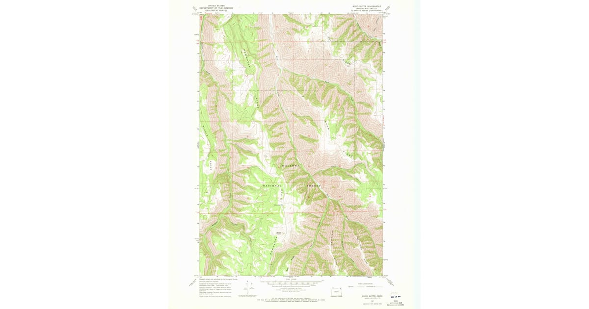 1967 Map of Wood Butte, Wallowa County, OR — High-Res | Pastmaps