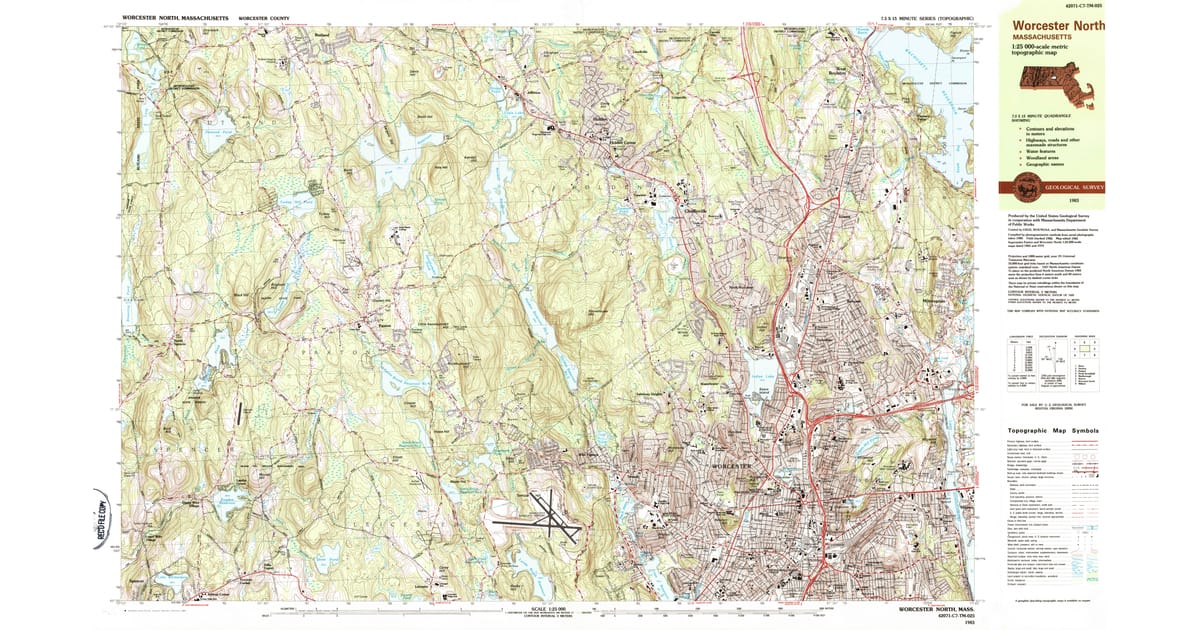 1983 Map of Worcester North, Worcester County, MA — High-Res | Pastmaps