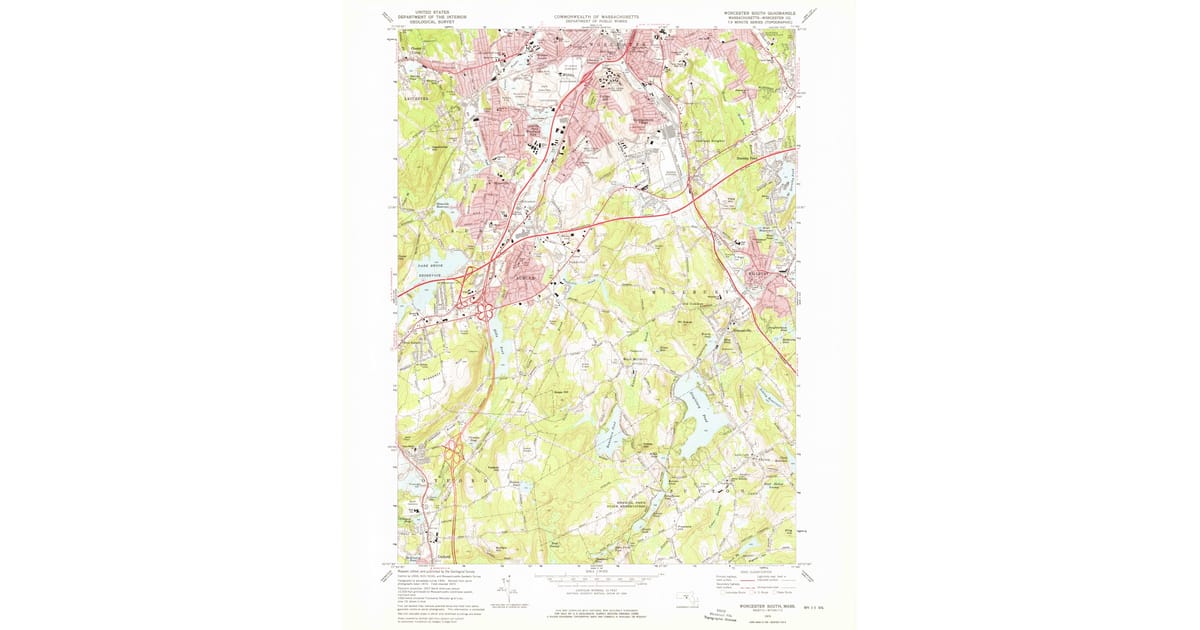 1973 Map of Worcester South, Worcester County, MA — High-Res | Pastmaps