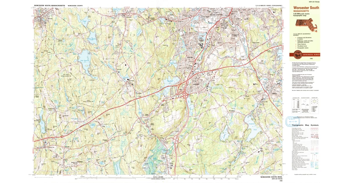 1983 Map of Worcester South, Worcester County, MA — High-Res | Pastmaps