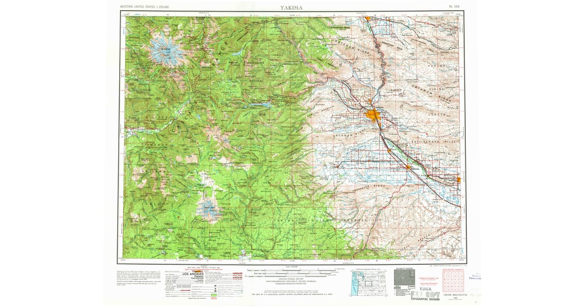1958 Map of Yakima, WA — High-Res, 1969 Print | Pastmaps
