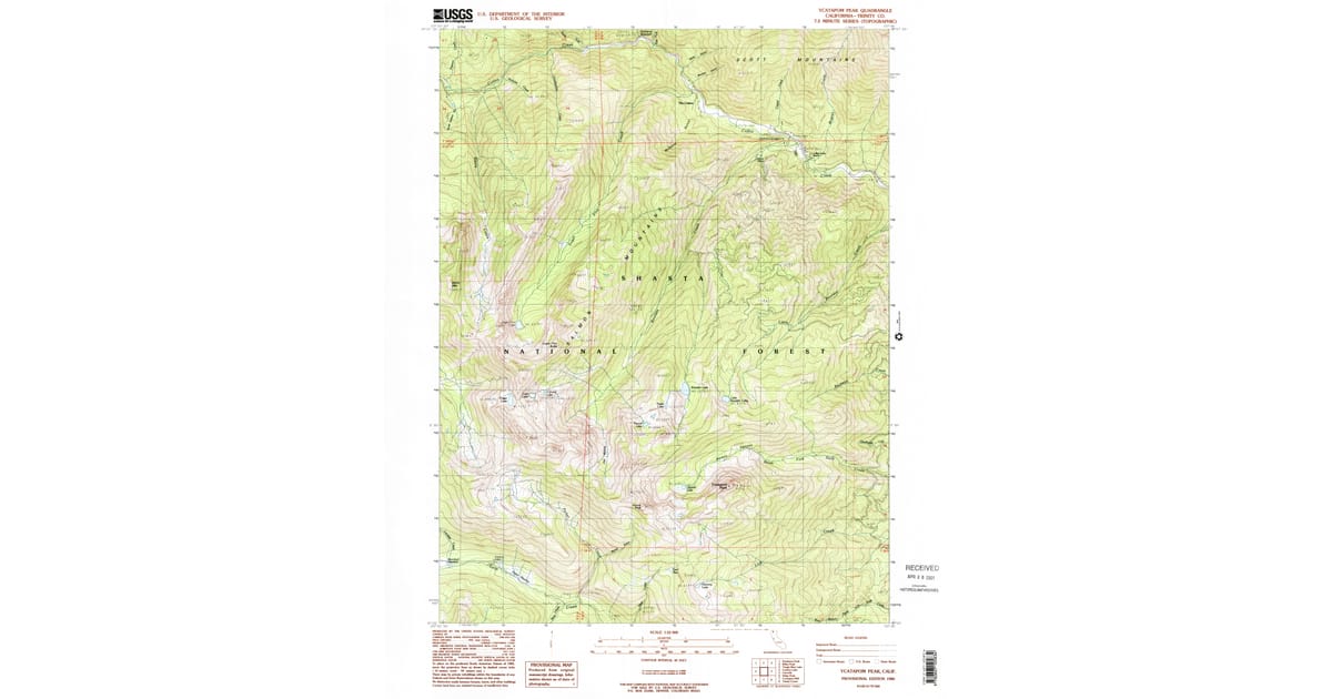 1986 Map of Ycatapom Peak, Trinity County, CA — High-Res | Pastmaps