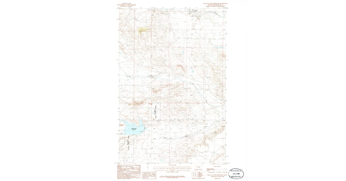 1986 Map of Yellow Water Reservoir, Petroleum County, MT — High-Res ...