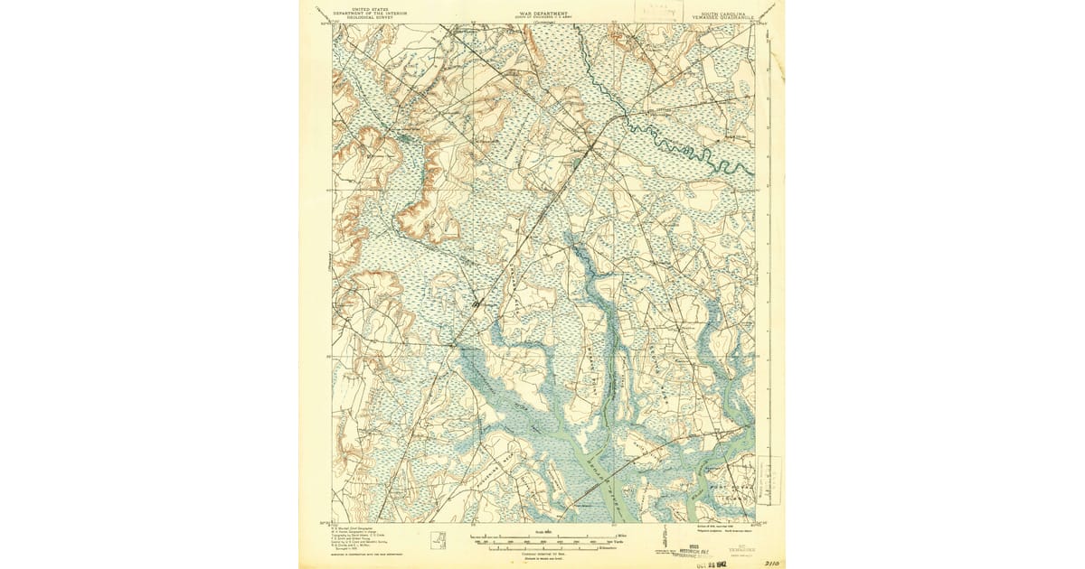 1918 Map of Yemassee, SC — High-Res, 1942 Print | Pastmaps