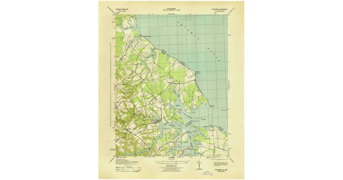 1943 Map of Yeocomico, Westmoreland County, VA — High-Res | Pastmaps