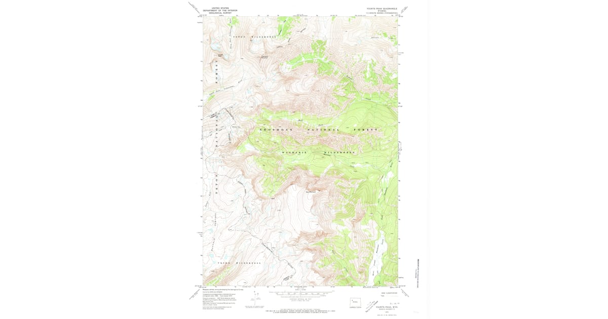 1970 Map of Younts Peak, Park County, WY — High-Res | Pastmaps