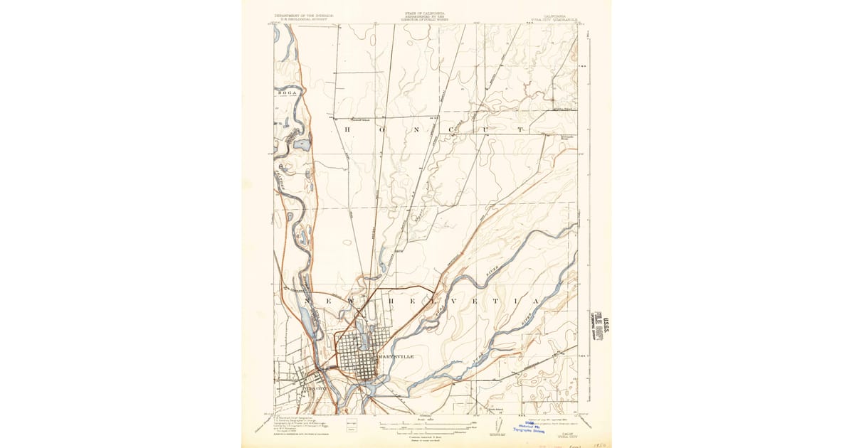 1911 Map of Yuba City, CA — High-Res, 1934 Print | Pastmaps
