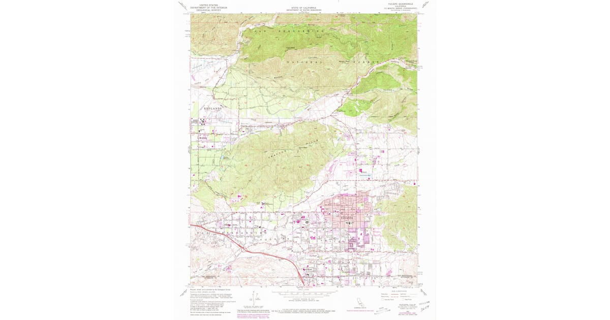 1967 Map of Yucaipa, CA — High-Res, 1980 Print | Pastmaps