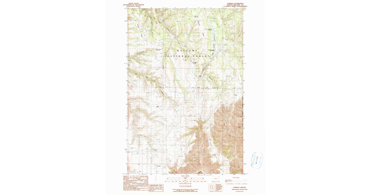 1990 Map of Zumwalt, Wallowa County, OR — High-Res | Pastmaps