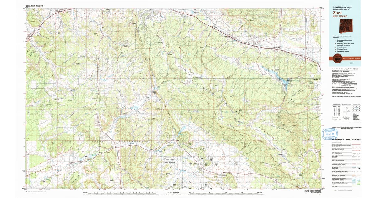 1981 Map of Zuni, McKinley County, NM — High-Res, 1991 Print | Pastmaps